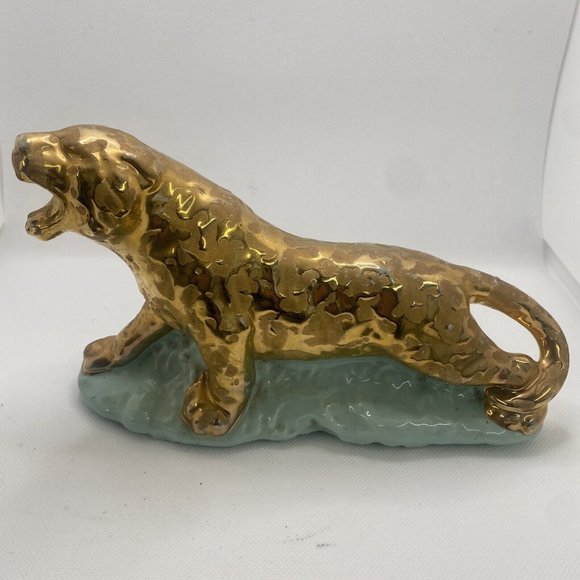 Accents | Vintage Mcm 24k Weeping Gold Aqua Tiger Big Cat Planter ...